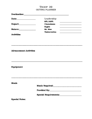 Fillable Online Outing Planner 011008 - Web Connections Fax Email Print ...