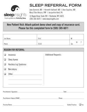 Fillable Online SLEEP REFERRAL FORM - sleepinsightscom Fax Email Print ...