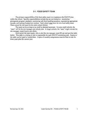 Fillable Online ed sc BINDER 2 - HACCP Plan Combined Document - South ...
