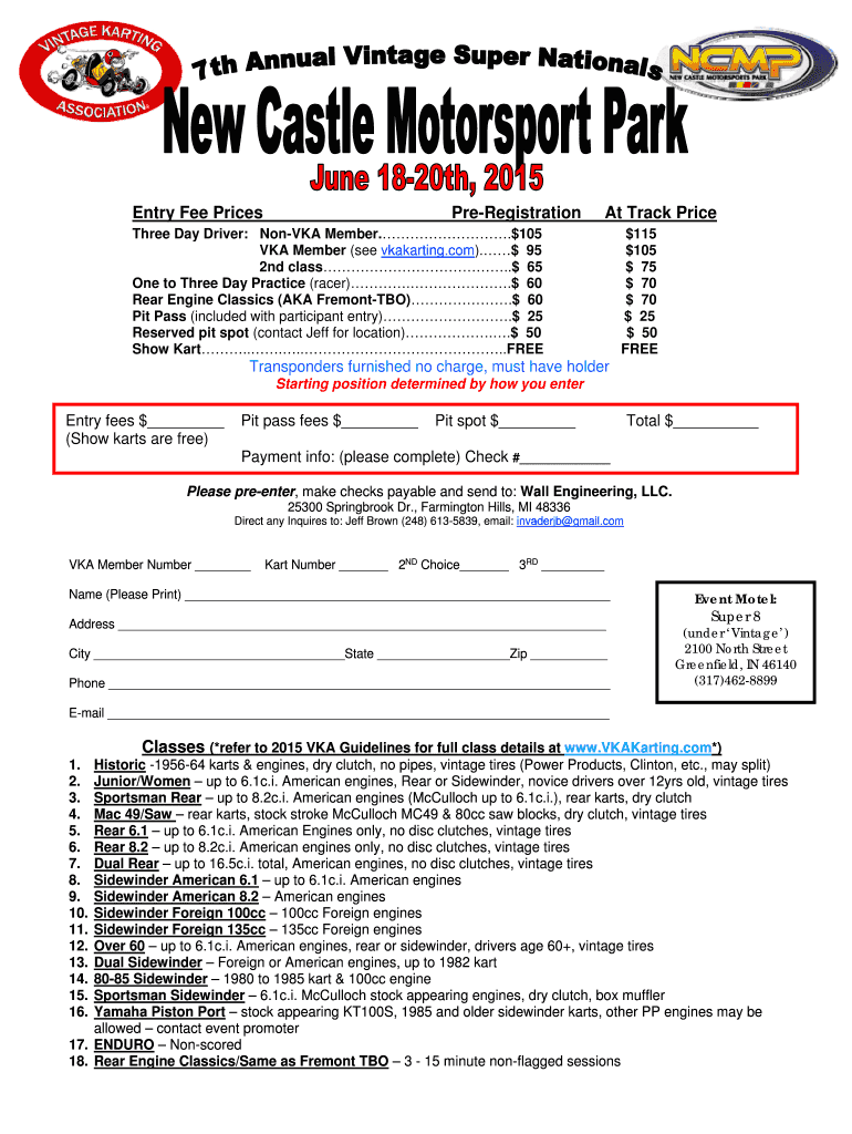 Fillable Online Entry Fee Prices Pre-Registration At Track Price Fax ...