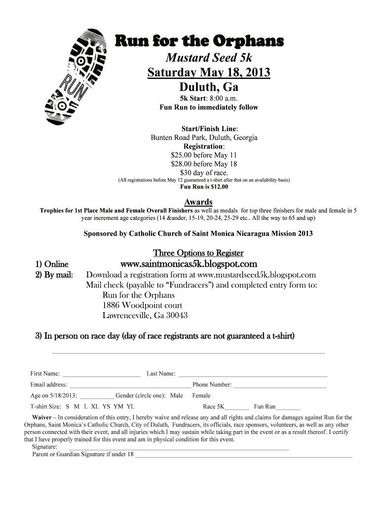 Fillable Online fundracers Run for the Orphans - FundRacers ...