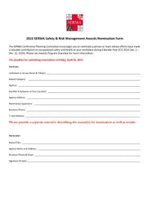 Fillable Online 2015 SERMA Safety amp Risk Management bAwardsb ...