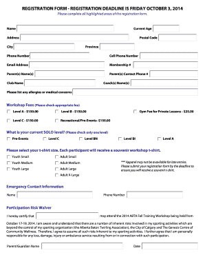 Fillable Online Name REGISTRATION FORM - REGISTRATION DEADLINE IS ...