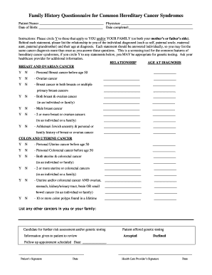 Fillable Online family History Questionnaire - Red Flags for BRCA and ...