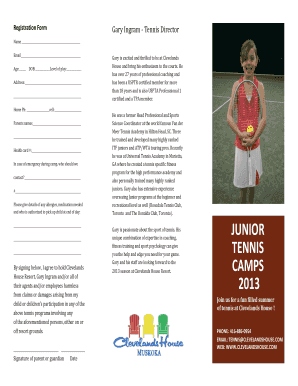 Fillable Online JUNIOR TENNIS CAMPS - Clevelands House Fax Email Print - pdfFiller