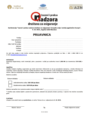 Fillable Online institutzaosiguranje Prijavnica Konferencija o nadzoru ...