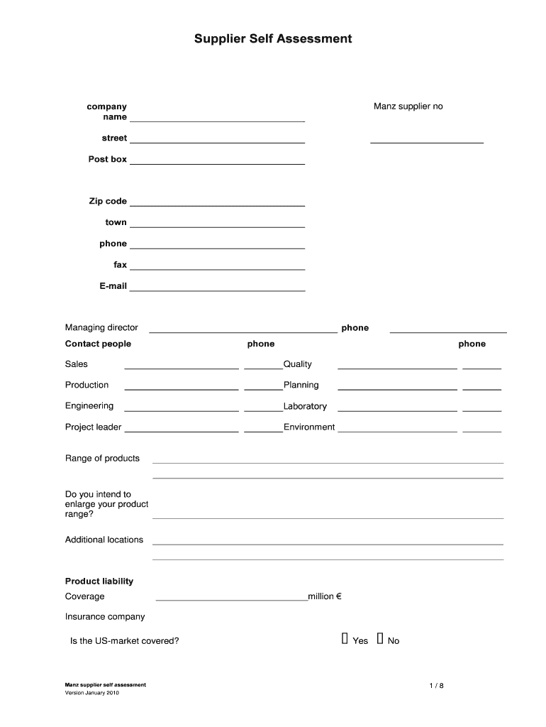 Fillable Online Supplier Self-Assessment Questionnaire PDF Fax Email Print - pdfFiller