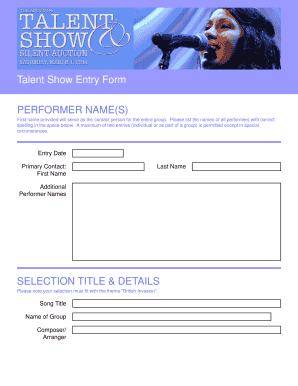 Fillable Online up2something Talent Show Entry Form PERFORMER NAMES Fax ...
