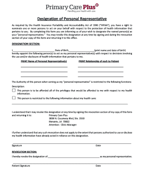 Fillable Online Designation of Personal Representative ...