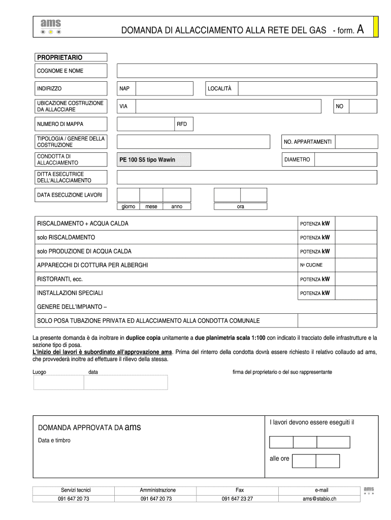 Gas Network Connection Request Form - Modello compilabile vuoto ...