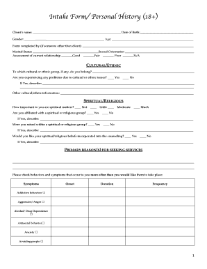 Fillable Online Intake Form Personal History - THRIVE Therapeutic Services Fax Email Print ...