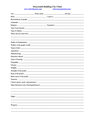 Fillable Online Storyworld-Building City Chart wwwjillwilliamsoncom www ...