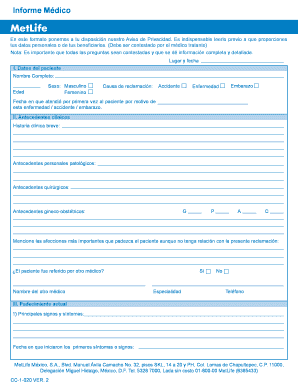 Fillable Online Informe Mdico - MetLife Fax Email Print - pdfFiller