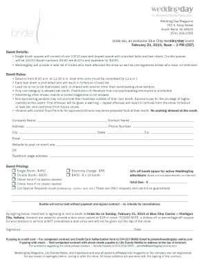 Fillable Online Event Details: Event Rules: Event Pricing: bride blu ...