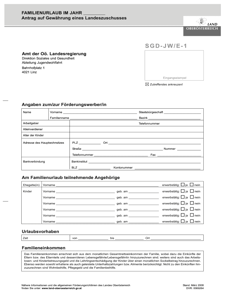 Ausfüllbar Online arnreit riskommunal Formular SGD-JWE-1 Familienurlaub ...