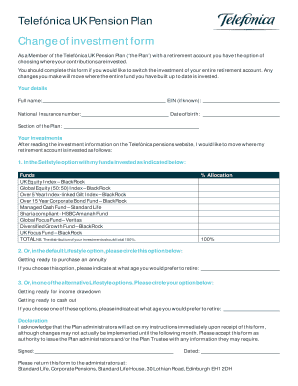 Fillable Online Telefnica UK Pension Plan Change of investment form Fax ...
