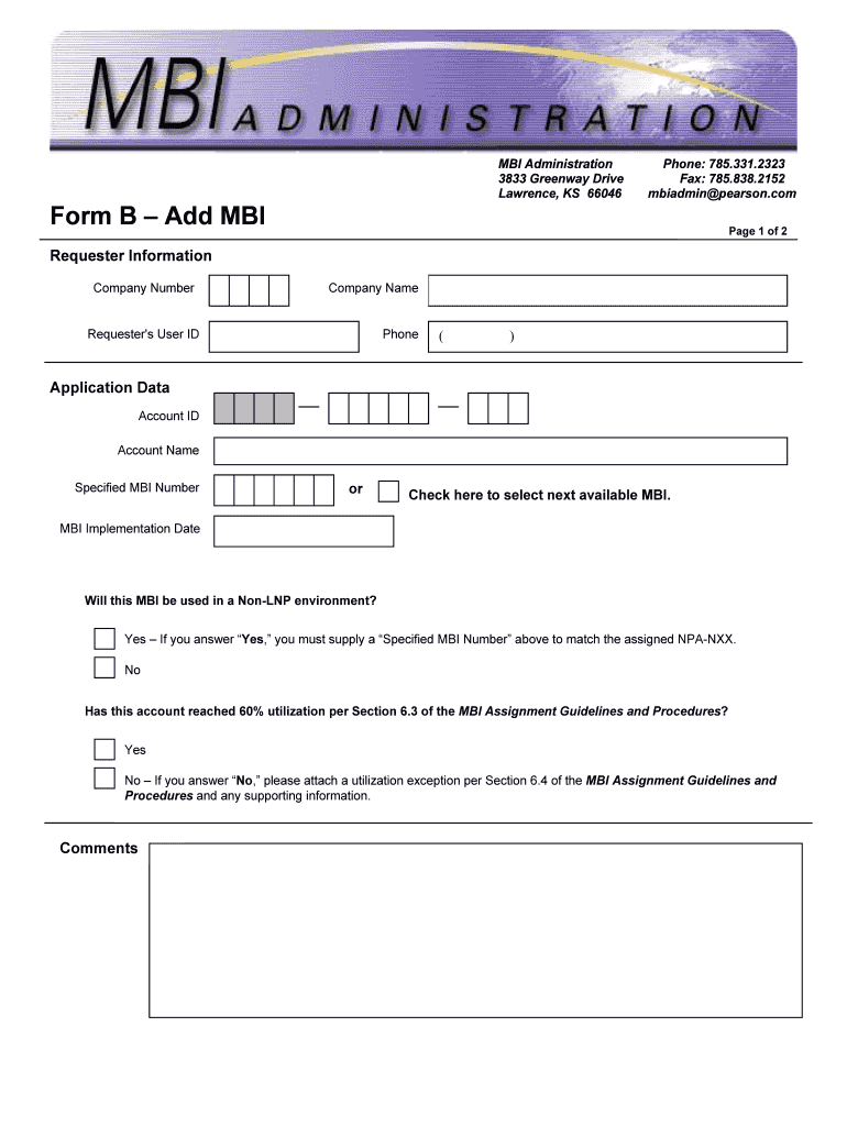 Fillable Online Add MBI: Form B - MBI Administration Fax Email Print ...