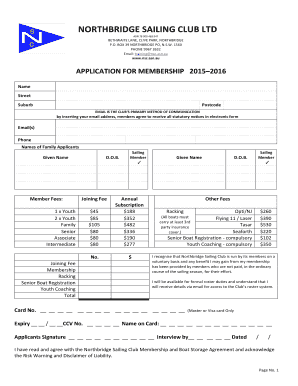 Fillable Online nsc asn New Member Application Form - Northbridge ...