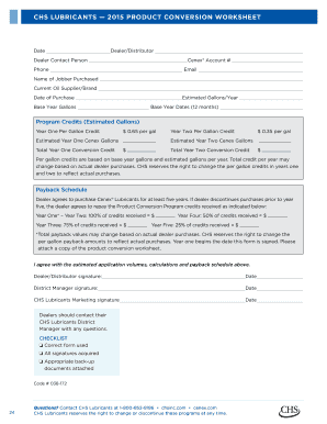 Fillable Online CHS LUBRICANTS 2015 PRODUCT CONVERSION WORKSHEET Fax ...