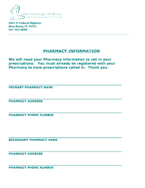 Fillable Online Pharmacy registration form - Dermatology of Boca Fax ...