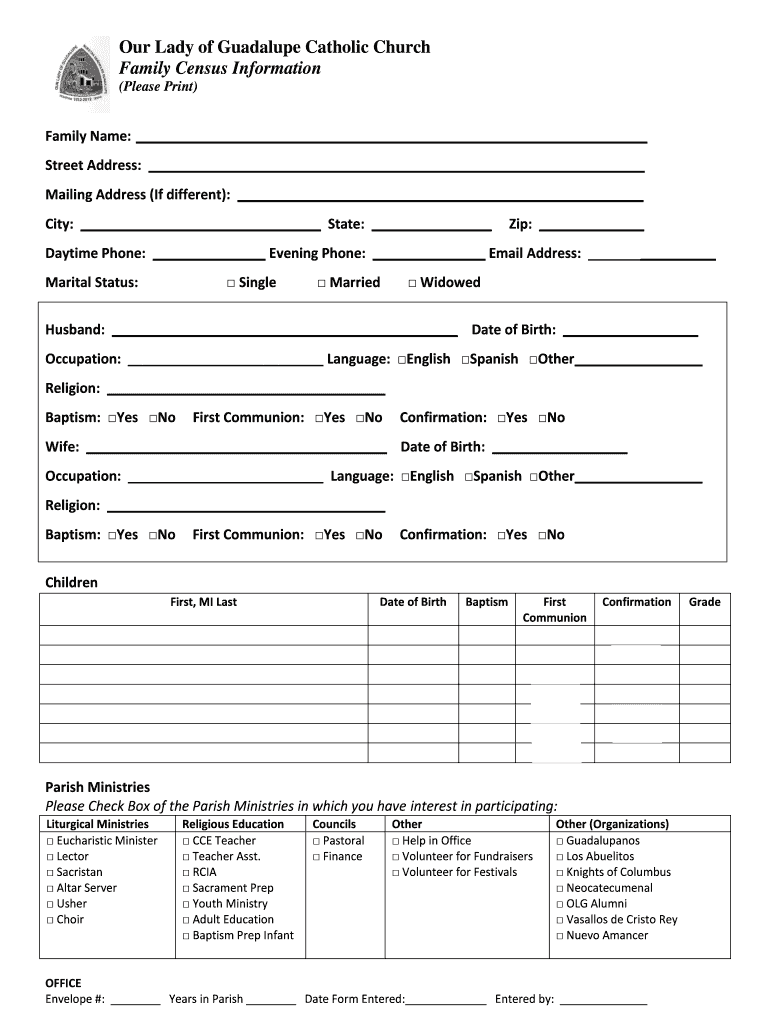 Fillable Online olghouston Our Lady of Guadalupe Catholic Church Family ...