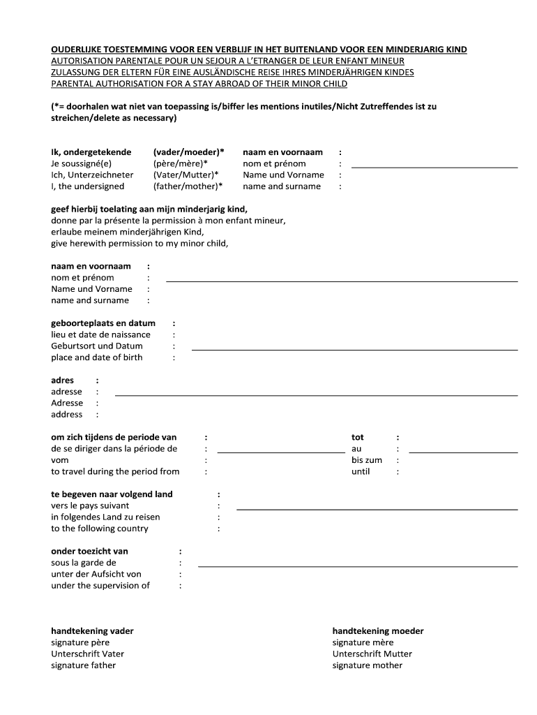 Fillable Online OUDERLIJKE TOESTEMMING VOOR EEN VERBLIJF IN HET ...