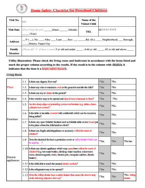 Fillable Online subweb health gov Home Safety Checklist for Preschool ...
