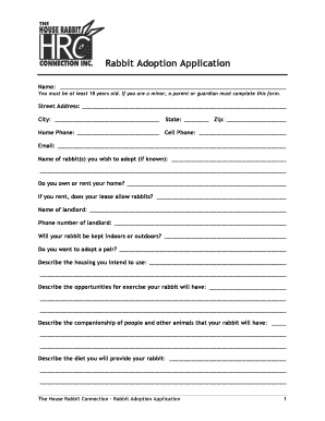 Fillable Online hopline HRC Rabbit Adoption Application - House Rabbit ...