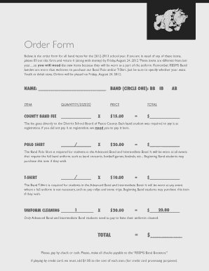 Fillable Online Order Form - RBSMS Bulldog Band Fax Email Print - pdfFiller