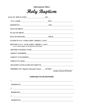 Fillable Online ststephens-ridgefield Baptism Information Form ...