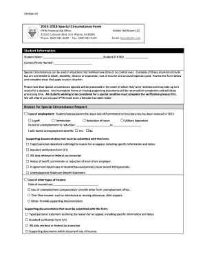 Fillable Online ipfw B2013b-2014 Special Circumstance Form - IPFW - ipfw Fax Email Print - pdfFiller