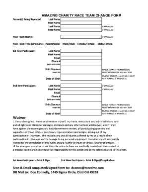 Fillable Online LAR Team Change Form - Amazing Race for Charity Fax ...