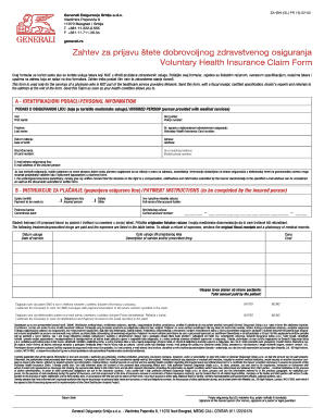 Fillable Online generali ZA SN PR 15 02-01 ZAHTEV za prijavu stete ...