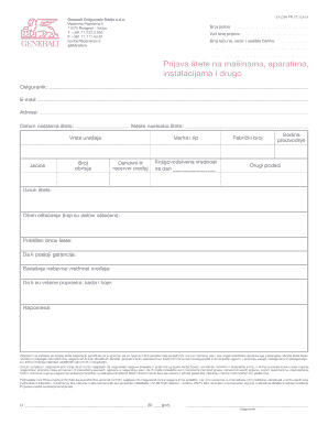Fillable Online generali ZA SN PR 07 03-01 PRIJAVA stete na masinama ...