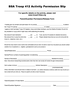 Bsa Permission Slip - Fill Online, Printable, Fillable, Blank | pdfFiller