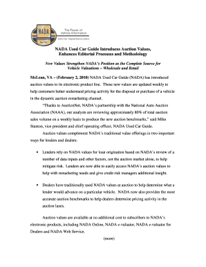 Fillable Online NADA Used Car Guide Introduces Auction Values, Fax ...