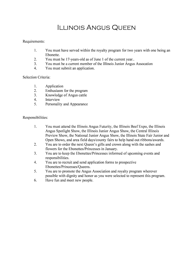 Fillable Online Illinois Angus Queen - Illinois Angus Association Fax Email Print - pdfFiller
