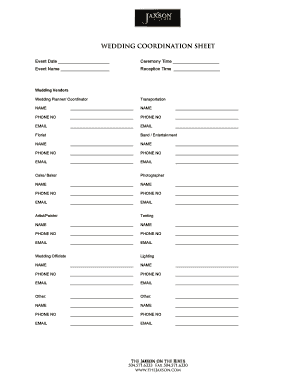 Fillable Online WEDDING COORDINATION SHEET0216docx Fax Email Print ...