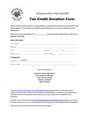 Fillable Online Tax Credit Donation Form - Mountain Pointe Baseball Fax ...