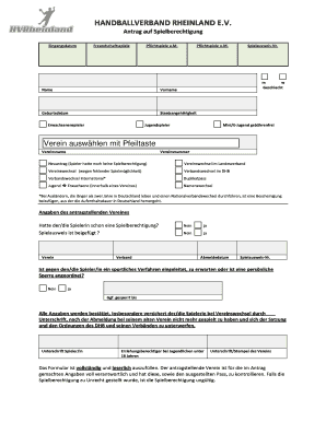 Ausfüllbar Online hvrheinland Antrag auf Spielberechtigung - Handballverband Rheinland Fax Email ...