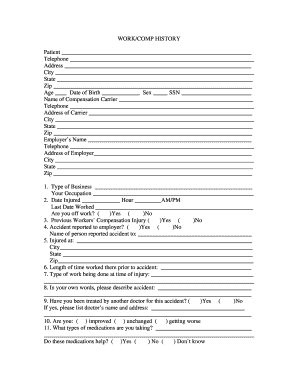 Fillable Online WORK comp form - Mechanicsville VA Fax Email Print ...