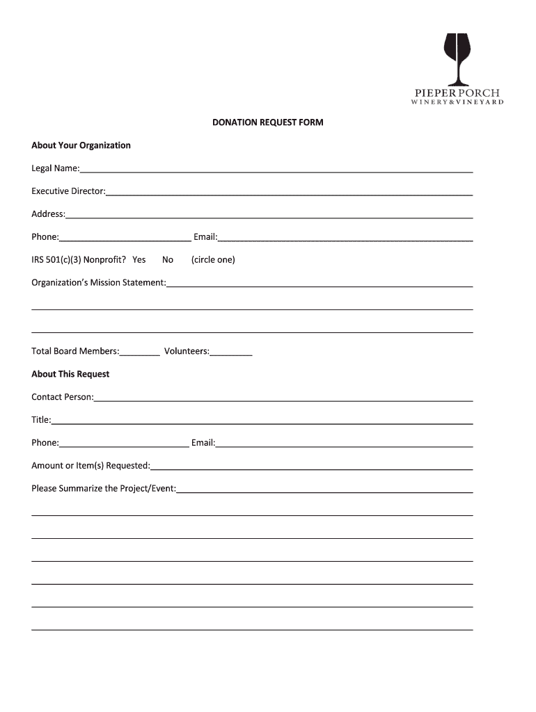 Fillable Online DONATION REQUEST FORM About Your Organization Legal Name Fax Email Print - pdfFiller