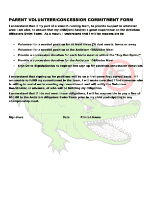Fillable Online PARENT VOLUNTEERCONCESSION COMMITMENT FORM Fax Email ...