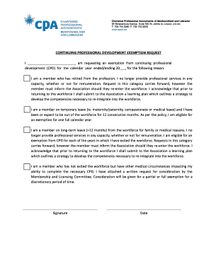 Fillable Online cpanl CPA Newfoundland and Labrador CPD Exemption bForm ...