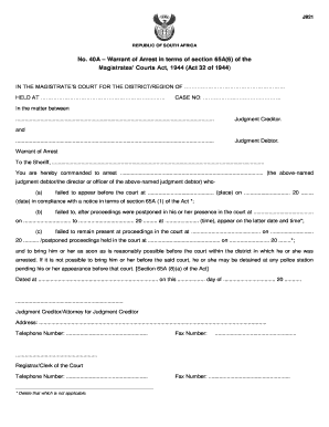 Fillable Online justice gov 40A Warrant of Arrest in terms of section ...