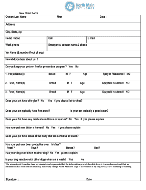 Fillable Online New Client Form Owner: Last Name First Date : Address ...