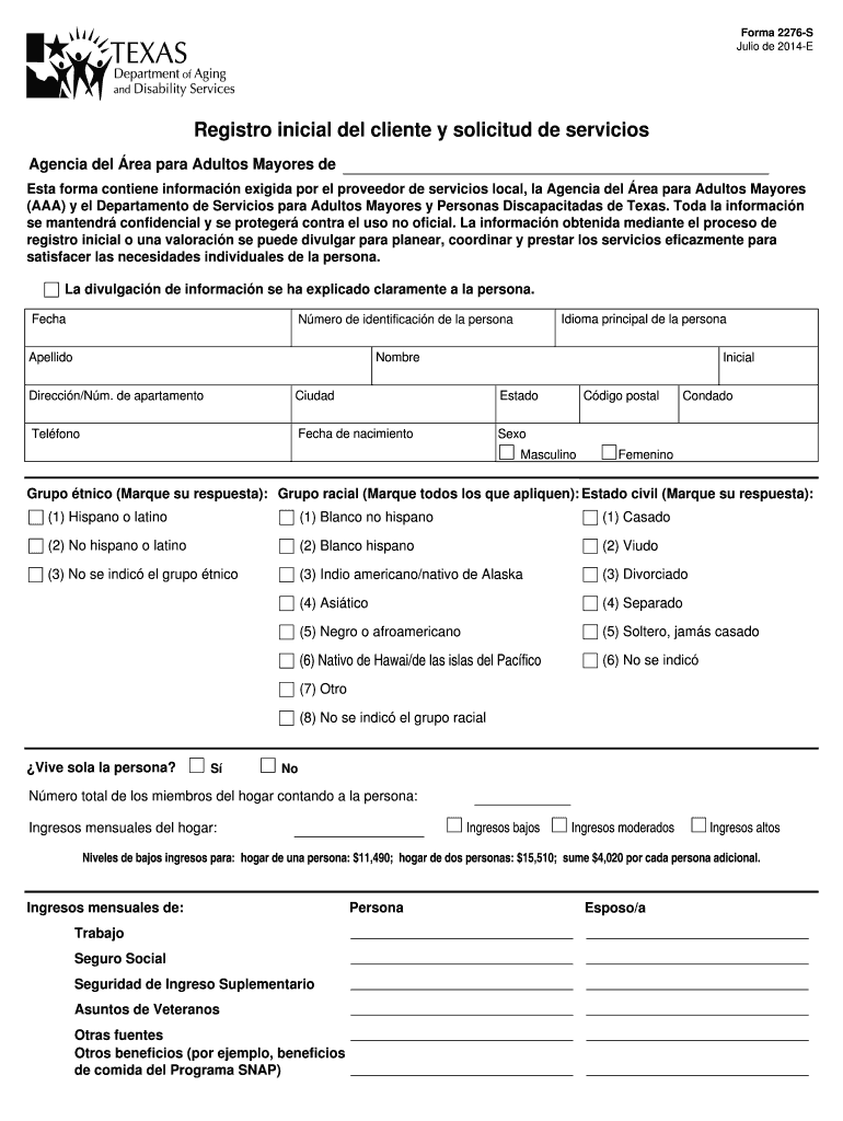 Fillable Online dads state tx Form 2276-S, Client Intake and Service ...