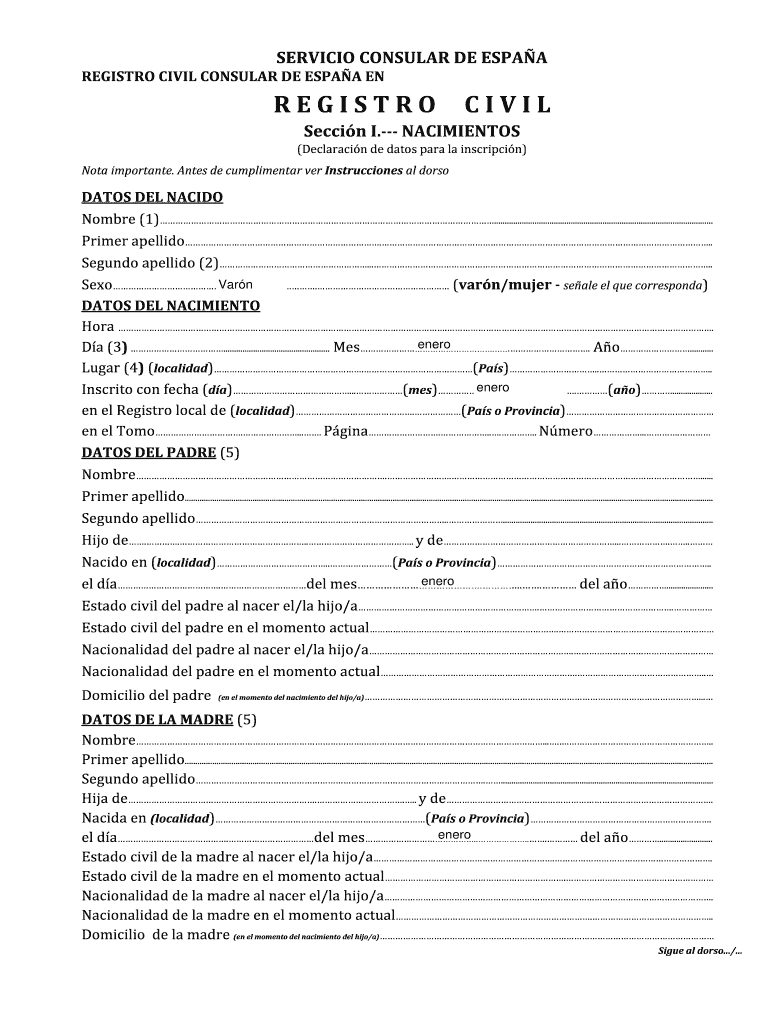 Completable En línea Declaraci n de datos para la inscripci n de nacimiento Fax Email Imprimir ...