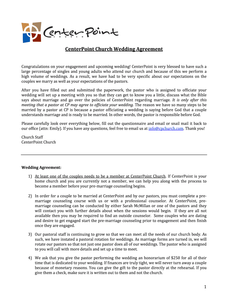 Fillable Online CenterPoint Church Wedding Agreement Fax Email Print ...