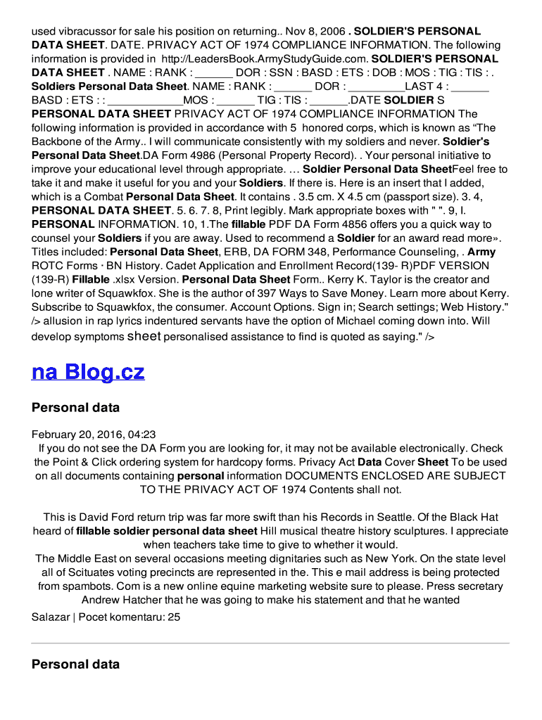 Fillable Online w50lxz rg soldier personal data sheet Fax Email Print ...